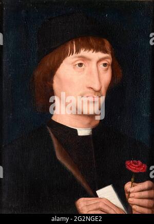 Hans Memling - Portrait of a Man with a Pink Stock Photo - Alamy