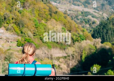 woman with backpack doing rural tourism on excursion Stock Photo - Alamy