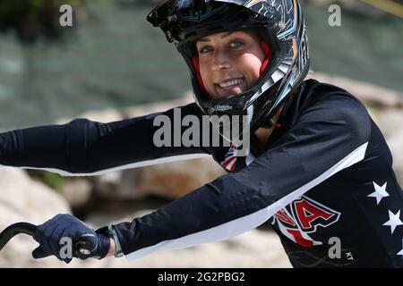 Felicia STANCIL of the United States competes in the UCI BMX Supercross ...
