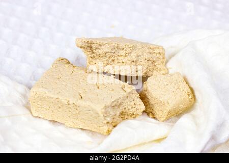 Traditional sweet turkish delight halva pieces with sunflower seeds set ...