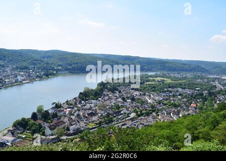 aerial view to Erpel am Rhein Stock Photo - Alamy