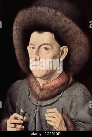Jan van Eyck / 'Portrait of a Man (Self Portrait?)', 1433, Oil on panel ...
