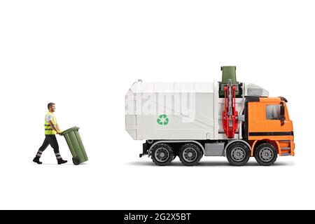 Male Worker Walking With Dustbin On Street Stock Photo - Alamy