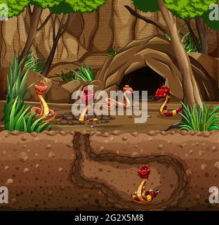 Underground animal burrow with snake family illustration Stock Vector ...