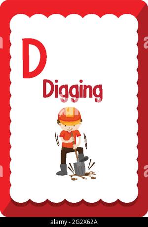 Alphabet flashcard with letter D for Digging illustration Stock Vector ...