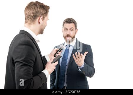 Political news. Journalist interviewing politician. Journalistic ...