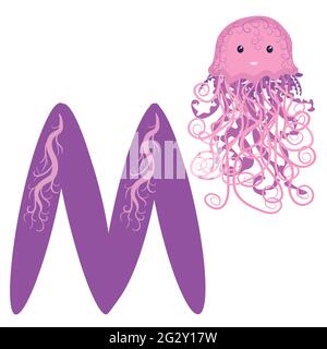 Medusa and the letter M. Funny alphabet for children with animals, for ...