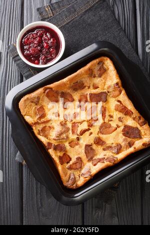 Oven Baked Swedish Bacon Pancake Flaskpannkaka close up in the baking ...