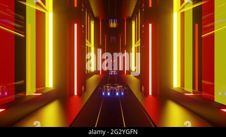 Abstract illustration of red neon geometrical hexagonal shapes against ...