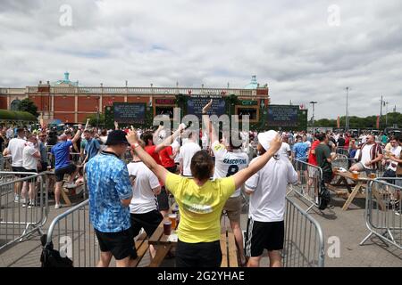 Fans at the fan zone in Trafford Park, Manchester as they watch the ...