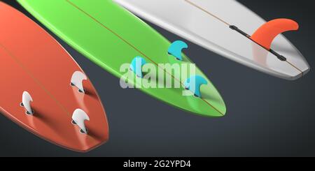 Different side by side and opposite surfboards in different colors - 3d ...