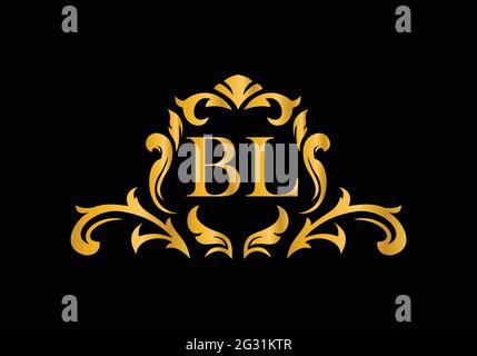 BL b l Letters logo design with golden circle and white leaves on ...