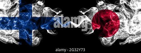 Finland, Finnish vs Japan, Japanese, Iwate Prefecture smoky flags side ...