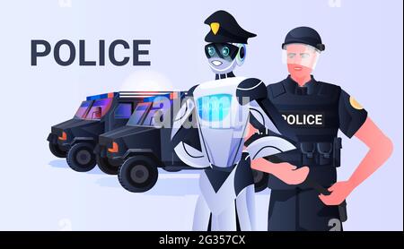 Robot Cop. Policeman Cyborg. Officer Police robotic man Future. Vector ...