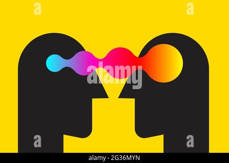 Empathy logo. Two male profiles with wave of understanding. Psychology ...