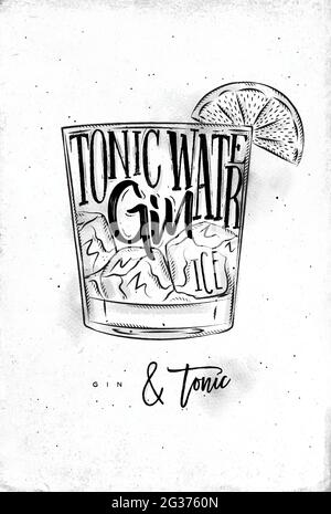 Gin and tonic cocktail in the glass on white background illustration ...