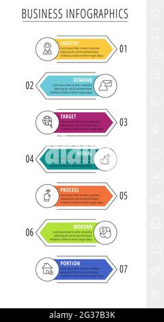 Minimal infographics with seven line circles elements. Vector modern ...