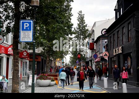 Laugavegur main pedestrian shopping street Reykjavik iceland Stock ...