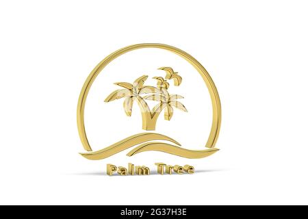Golden 3d palm tree icon isolated on white background - 3d render Stock ...