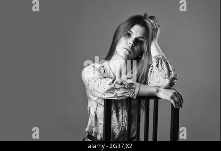 Languid look. Relaxed pose. Just relaxing. Woman beautiful face. Female ...