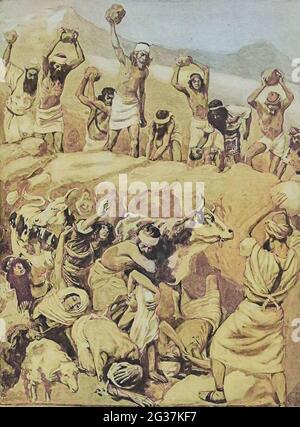 Stoning of Achan and his family Stock Photo - Alamy