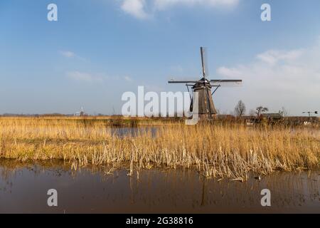 Kinderijk, Netherlands - 11 March 2016: View of the Famous windmills ...