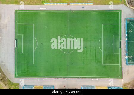 Aerial top view of a mini football match, soccer. MiniFootball field ...