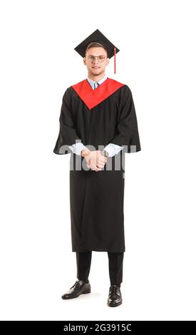 Male graduating student on white background Stock Photo - Alamy