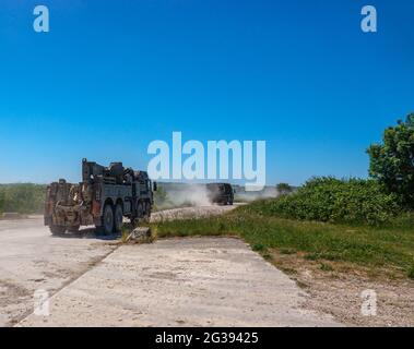 MAN SX45 32.430 RHD 8x8 Recovery Truck preprares to crane a Bulldog ...