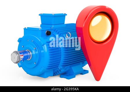 Industrial electric motor with map pointer, 3D rendering isolated on ...