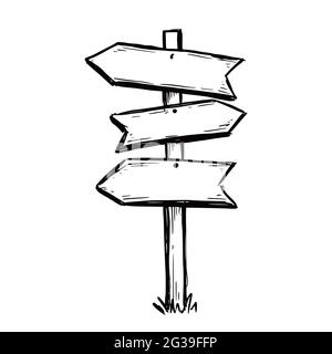 Wood Stake with Right-Left Direction Signs Arrows Vector Illustration ...