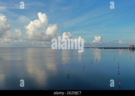 Aerial view of Dinner Key Marina and anchorage in Coconut Grove, Miami ...