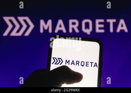 In this photo illustration, a Marqeta logo is displayed on a smartphone ...