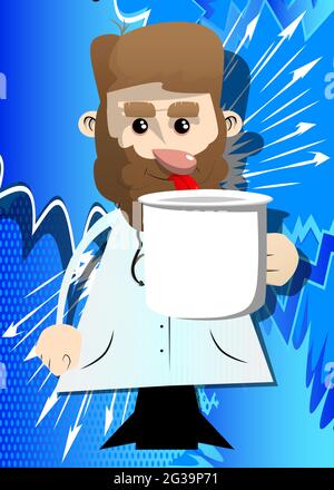 Funny cartoon doctor holding a cup of coffee. Vector illustration ...