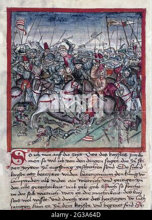 Magyar invasions 899 - 955, Battle of Lechfeld, 10.8.955, wood ...