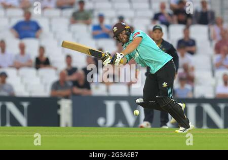 9 June, 2021. London,UK. Surrey’s Mark Stoneman batting as Surrey take ...
