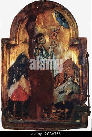 The icon of Moses receiving the Ten Commandments on the Mount Sinai ...