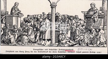 events, reformation, Protestant and Catholic priest preaching different ...
