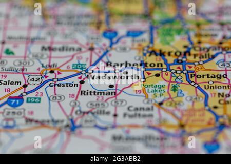 Wadsworth Ohio USA shown on a Geography map or Road map Stock Photo - Alamy