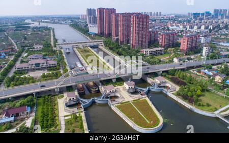 NANTONG, CHINA - JUNE 15, 2021 - Ships pass through Hai 'an Shiplock in ...