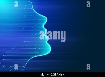 Artificial intelligence. Human face outline with circuit board inside ...