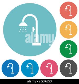 Shower flat white icons on round color backgrounds. 6 bonus icons ...