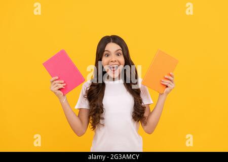 girl with grammar book. bookish kid in book store. student ready for ...