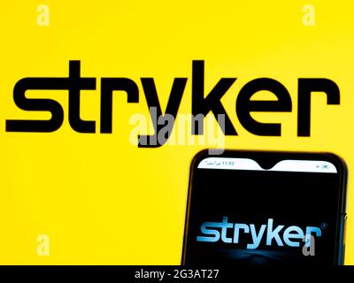 In this photo illustration, the Stryker Corporation logo seen displayed ...