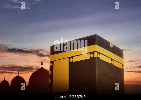 The holy Kaaba with sunset sky background Stock Photo - Alamy