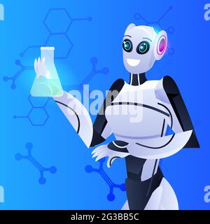 robot holding test tube with liquid robotic chemist making experiments ...