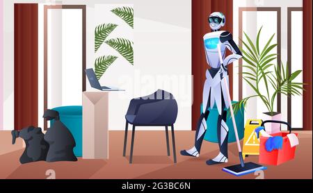 robot cleaner robotic janitor with equipment cleaning living room ...