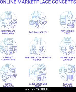 Virtual marketplace line icons collection. Online, Digital, E-commerce ...