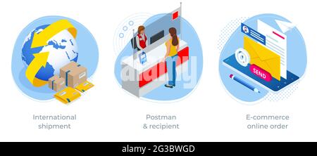 Post service flowchart with mail delivery isometric symbols vector ...