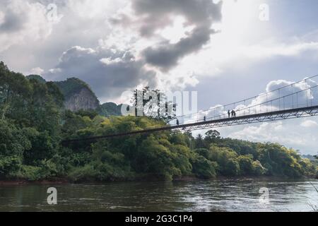 Beautiful scenic of "Khao Phang" suspension bridge with heart liked ...